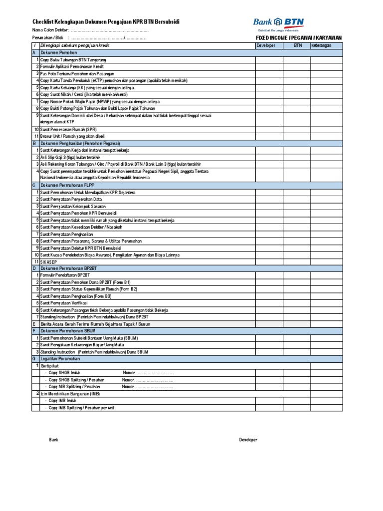 Checklist KPR Bersubsidi | PDF