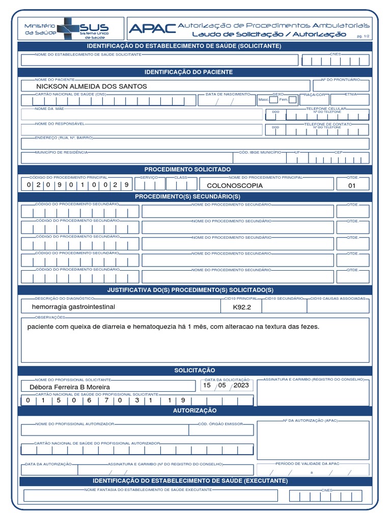 Solicitação de colonoscopia para investigar hemorragia gastrointestinal ...