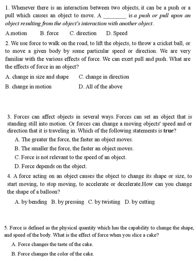 Forces and Interactions: A Review of Fundamental Concepts Regarding Force, Motion, and Energy | PDF