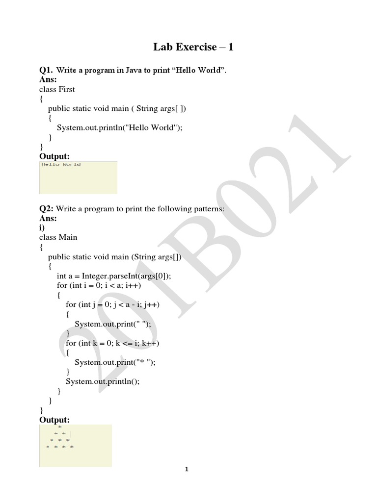 Lab Exercise - 1: Q1. Ans | PDF | Computer Programming | Programming ...