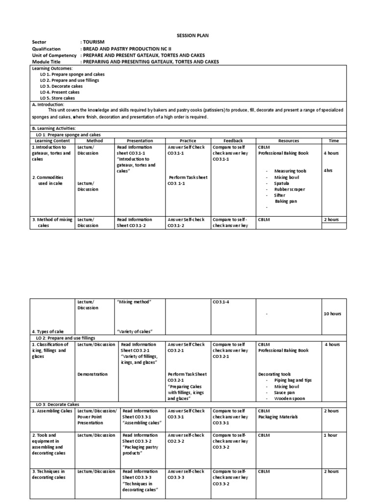 3.session Plan Gateaux | PDF | Cakes | Cooking