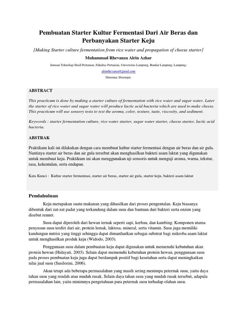 Starter Kultur Fermentasi Air Beras untuk Keju | PDF