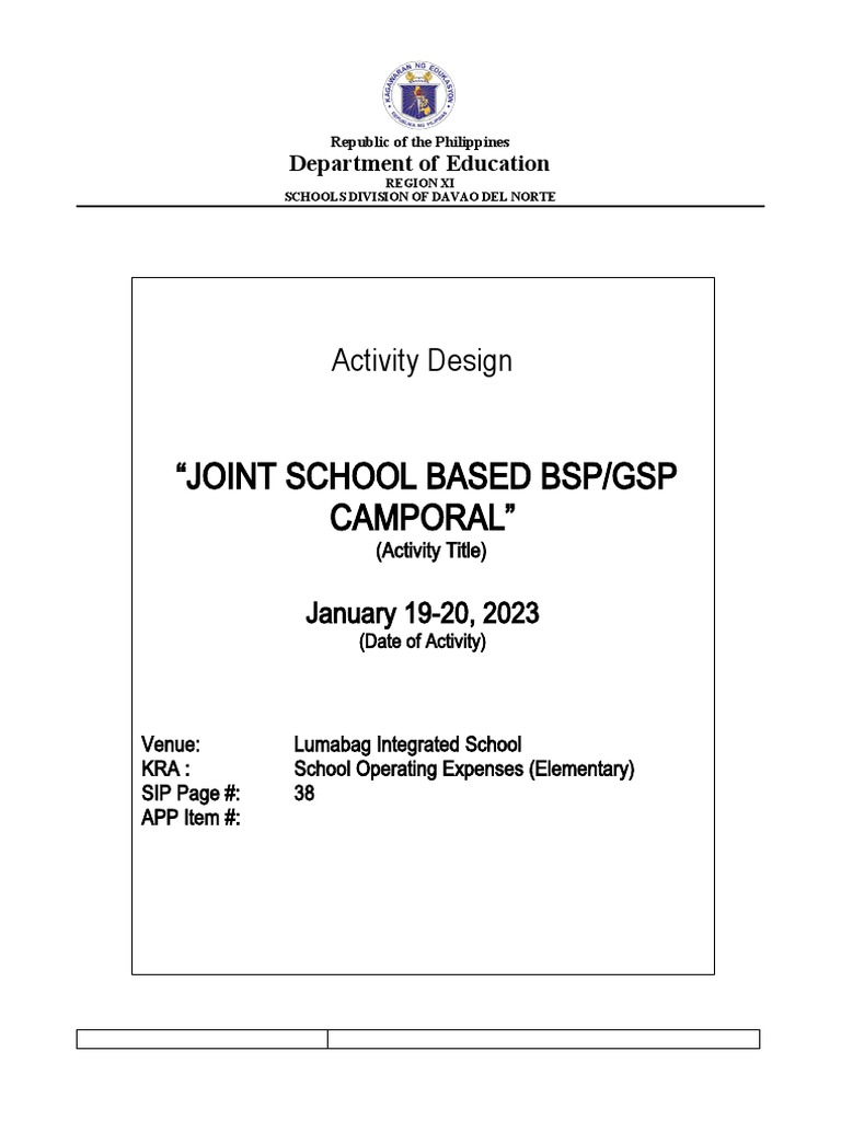 BSP and GSP ACTIVITY TRAINING DESIGN | PDF | Scouting