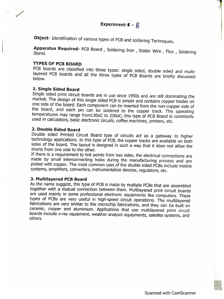 Experiment 8 Various Types of PCB | PDF