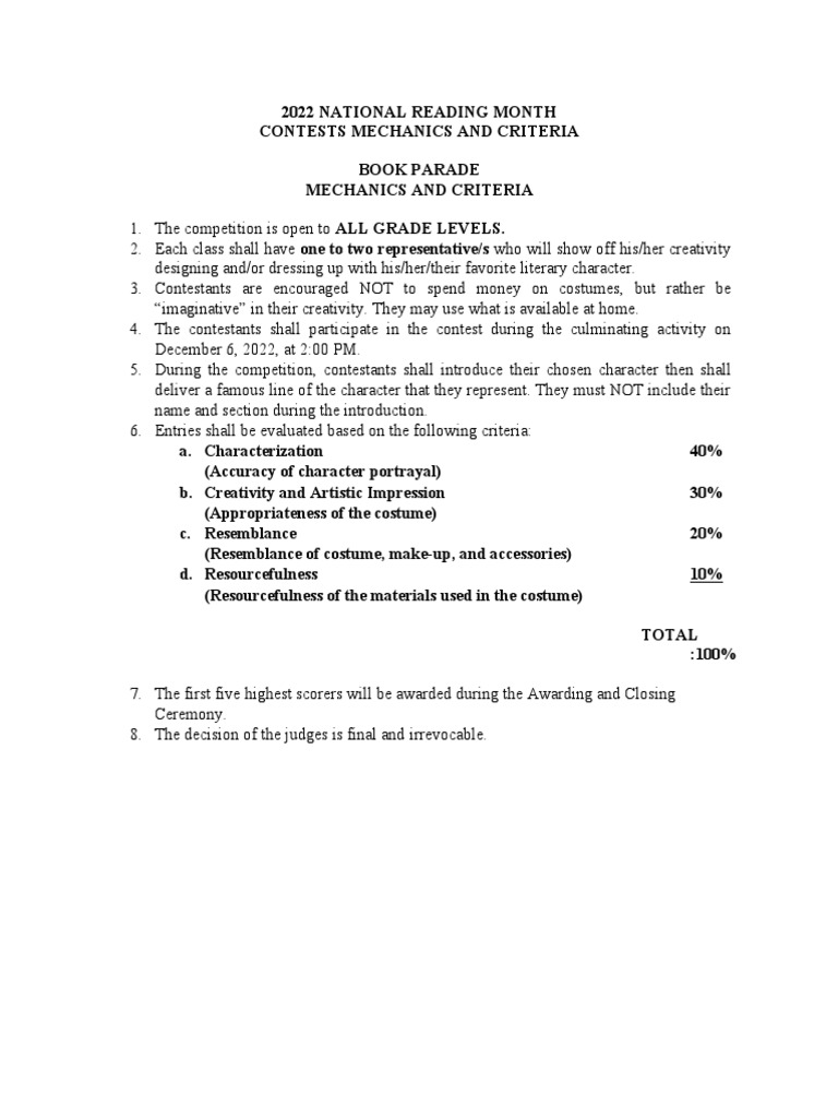 Book Parade Contest Guidelines | PDF