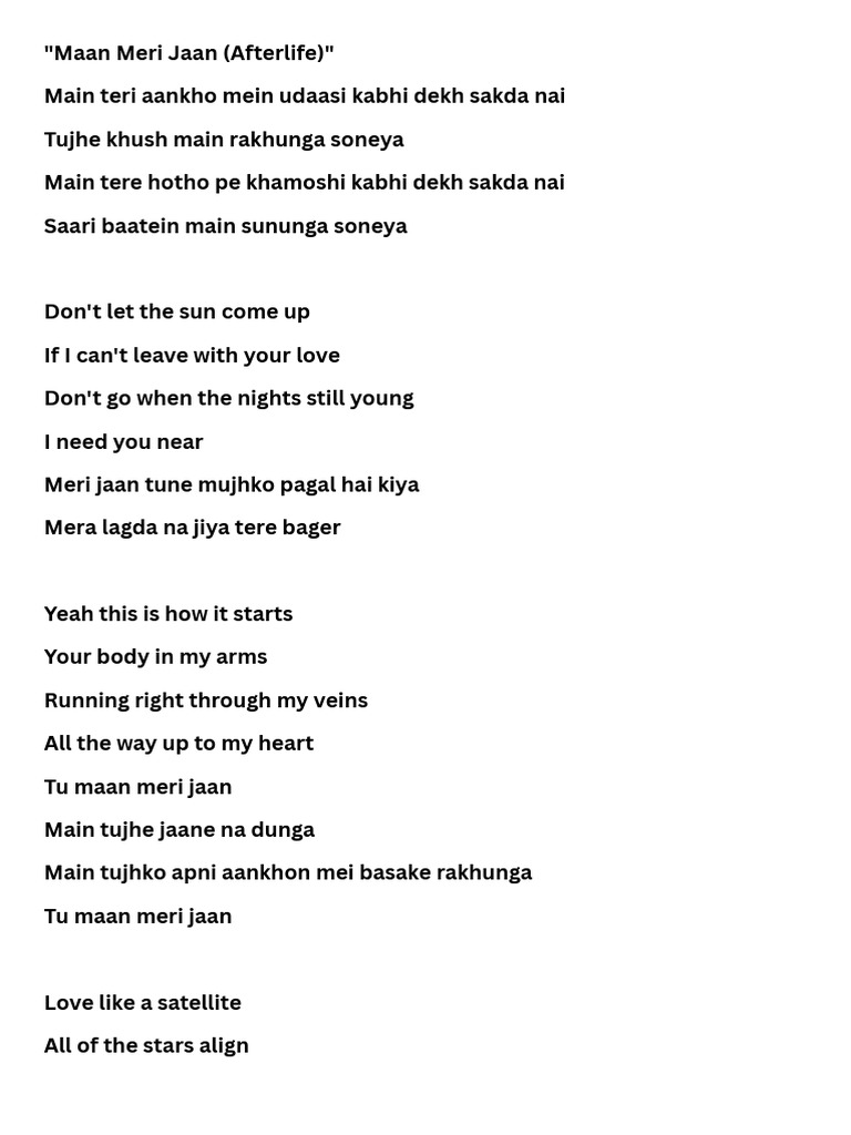 Maan Meri Jaan: Afterlife Lyrics | PDF | Art | Religion & Spirituality