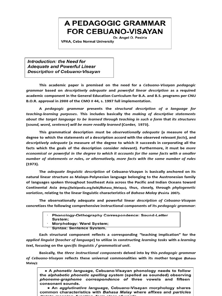 A Pedagogic Grammar For Cebuano Visayan Lecture | PDF | Verb ...