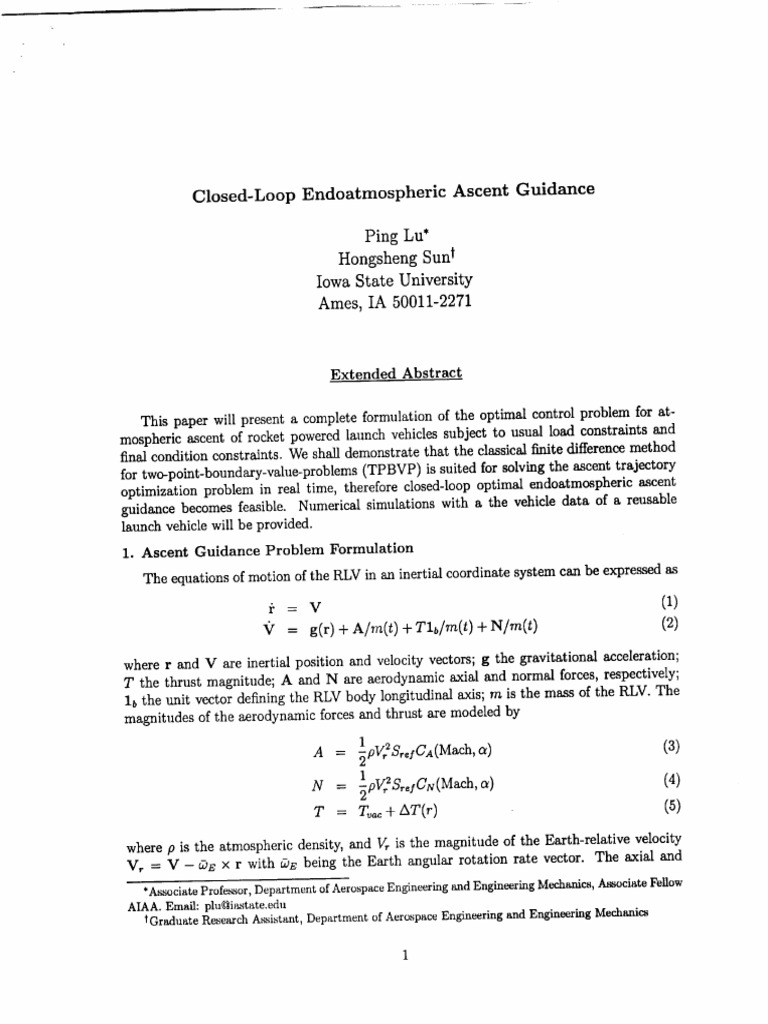 Closed-Loop Endoatmospheric Ascent Guidance | PDF | Rotation Around A Fixed Axis | Euclidean Vector