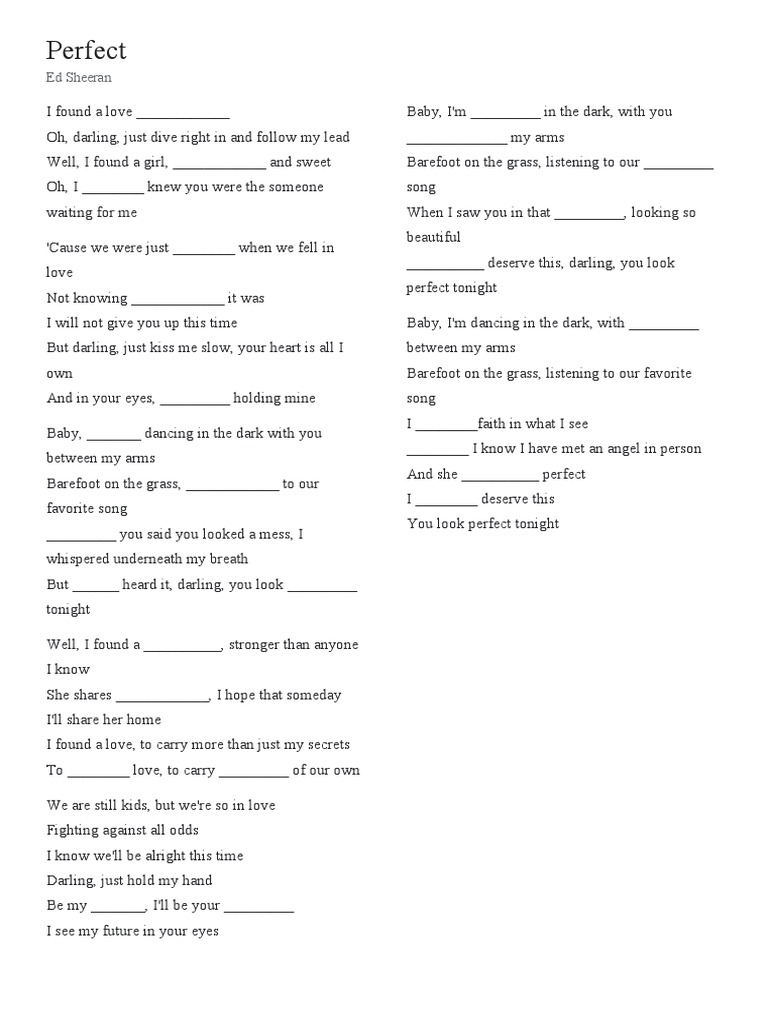 Music Perfect - lyrics to complete | PDF