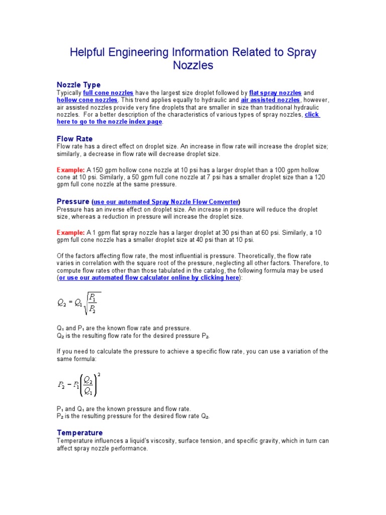 Helpful Engineering Information Related To Spray Nozzles | PDF | Nozzle | Continuum Mechanics