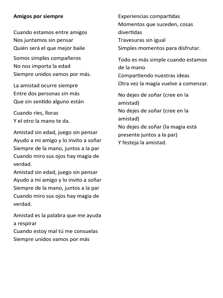 Amigos Por Siempre LETRA | PDF