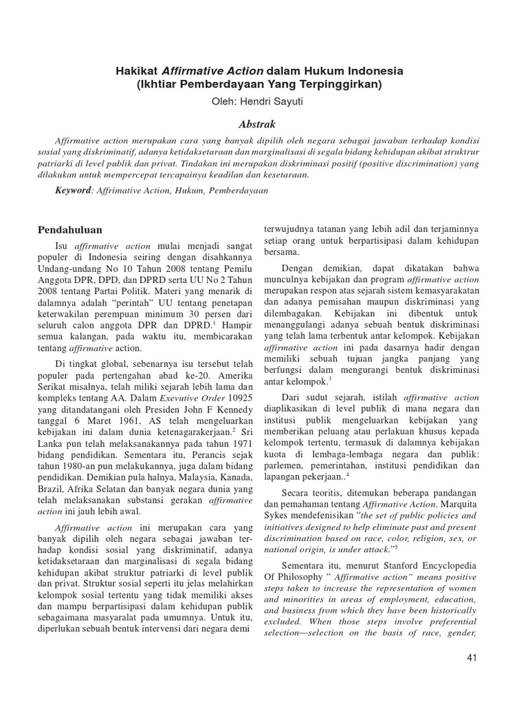 Hakikat Tindakan Afirmatif di Indonesia | PDF