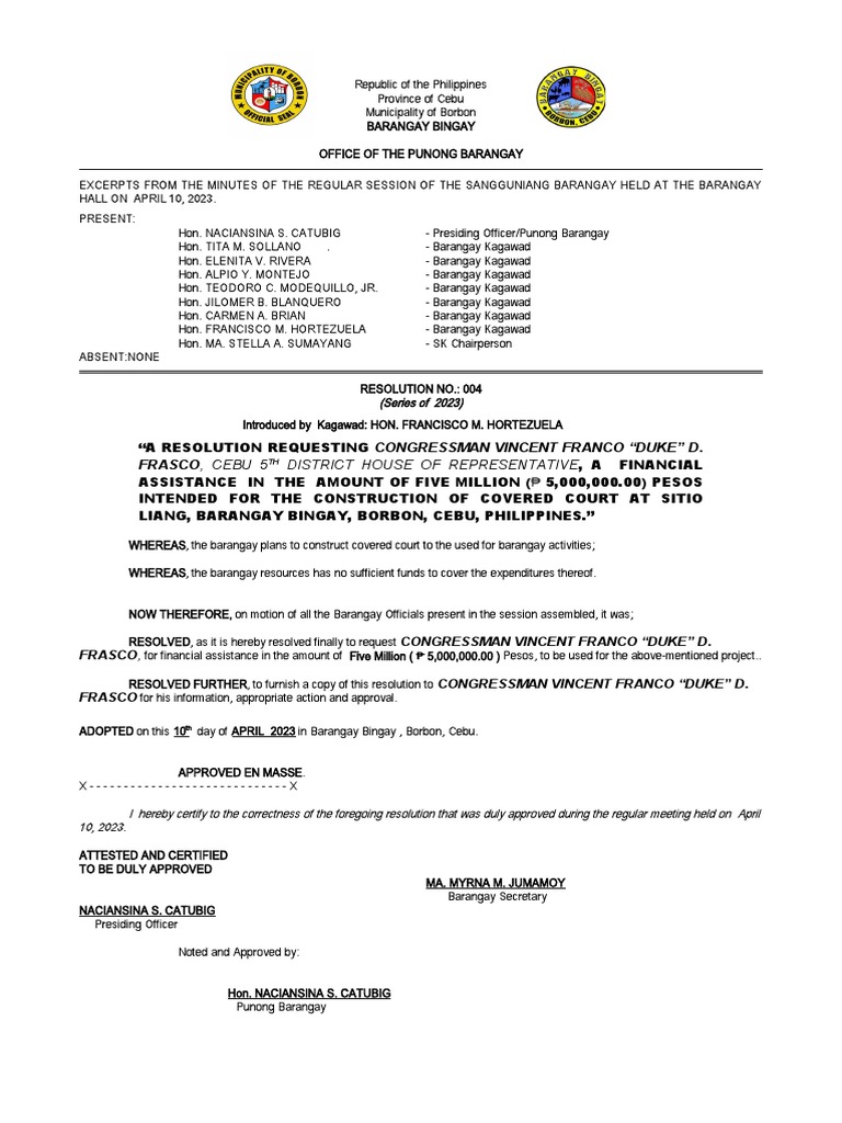 2023 - 004 CONG. DUKE FRASCO 5M - Liang Covered Court | PDF ...