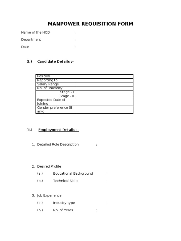 Manpower Requisition Form | PDF