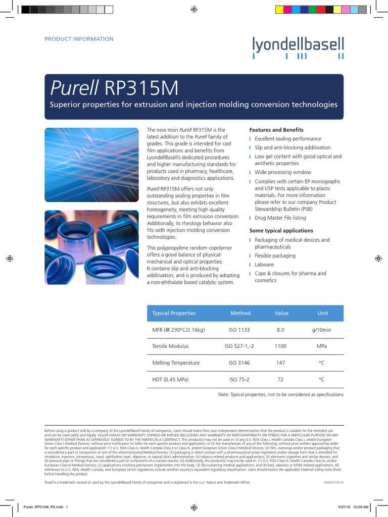 Purell RP315M product information | PDF | Medical Device | Food And ...
