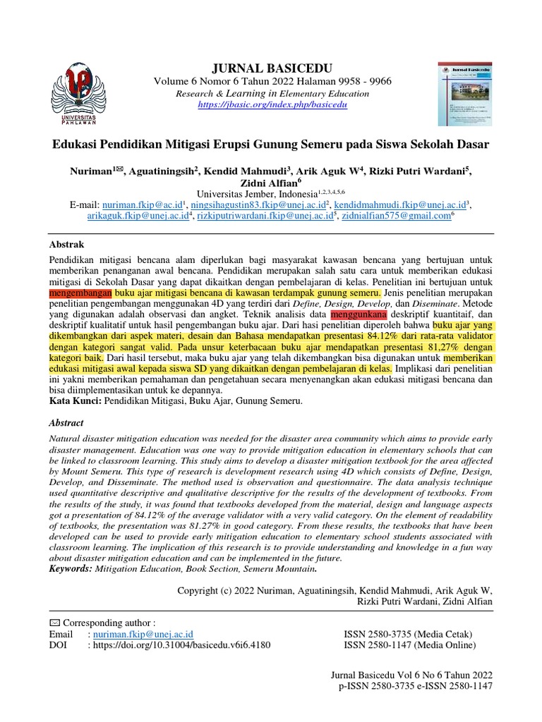 Jurnal Basicedu: Nuriman, Aguatiningsih, Kendid Mahmudi, Arik Aguk W, Rizki Putri Wardani, Zidni ...