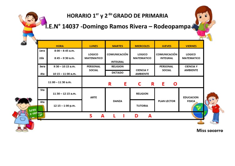 HORARIO 1er y 2 Do GRADO DE PRIMARIA | PDF