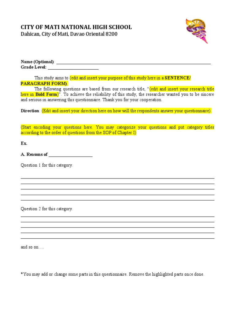 Sample-Template Questionnaire | PDF