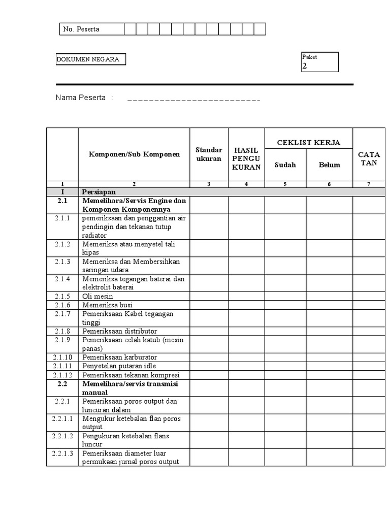 Contoh Jobsheet SMK Otomotif | PDF