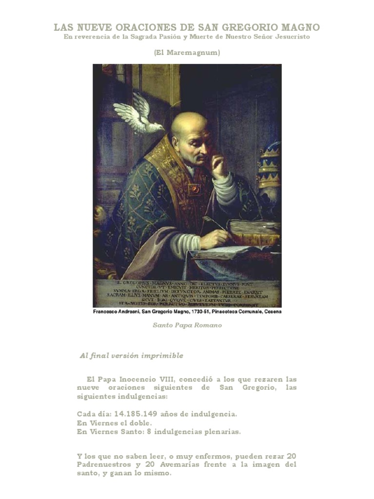 Las Nueve Oraciones de San Gregorio Magno | PDF | orador del Señor | Oración