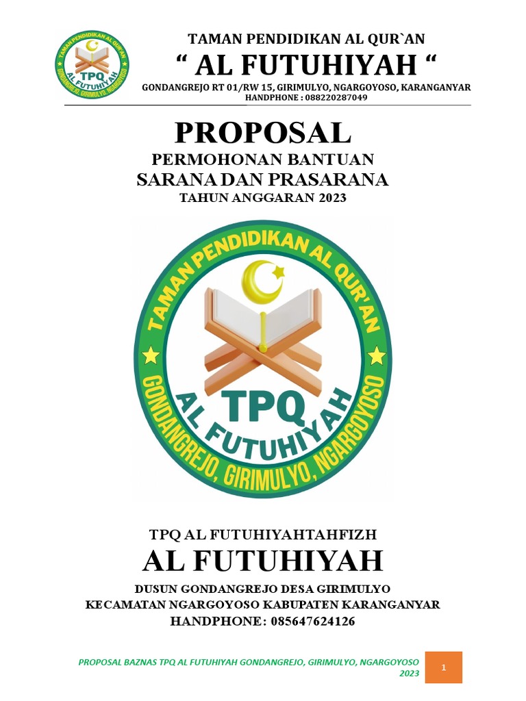 PROPOSAL BAZNAS TPQ Al Futuhiyah 2023 | PDF