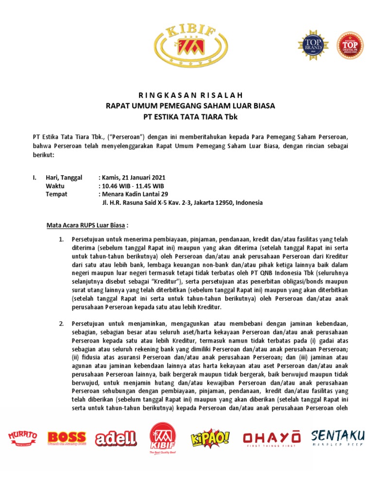RUPS Luar Biasa PT Estika Tata Tiara | PDF