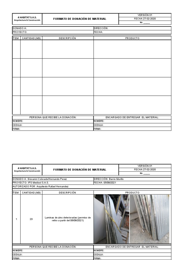 Formato de Donación de Materiales | PDF