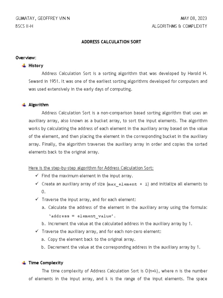 Address Calculation Sort Explained | PDF | Time Complexity | Mathematics