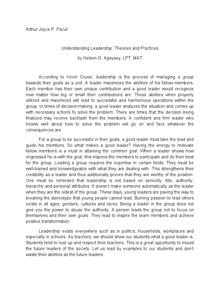 Understanding Leadership, Theories and Practices | PDF | Leadership ...