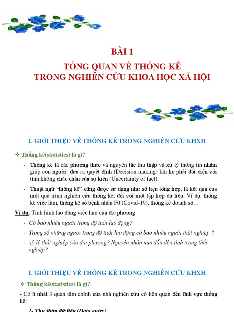 Bài 1 - TỔNG QUAN THỐNG KÊ CHO KHXH | PDF