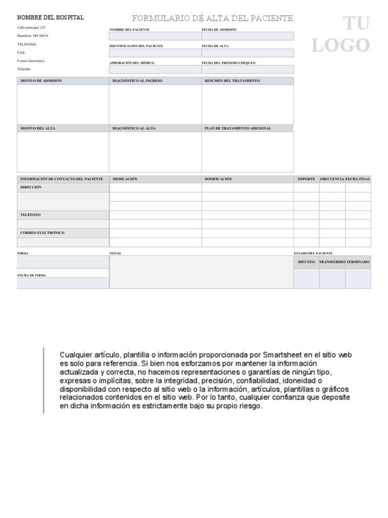 Plantilla de Formulario de Alta del Paciente | PDF