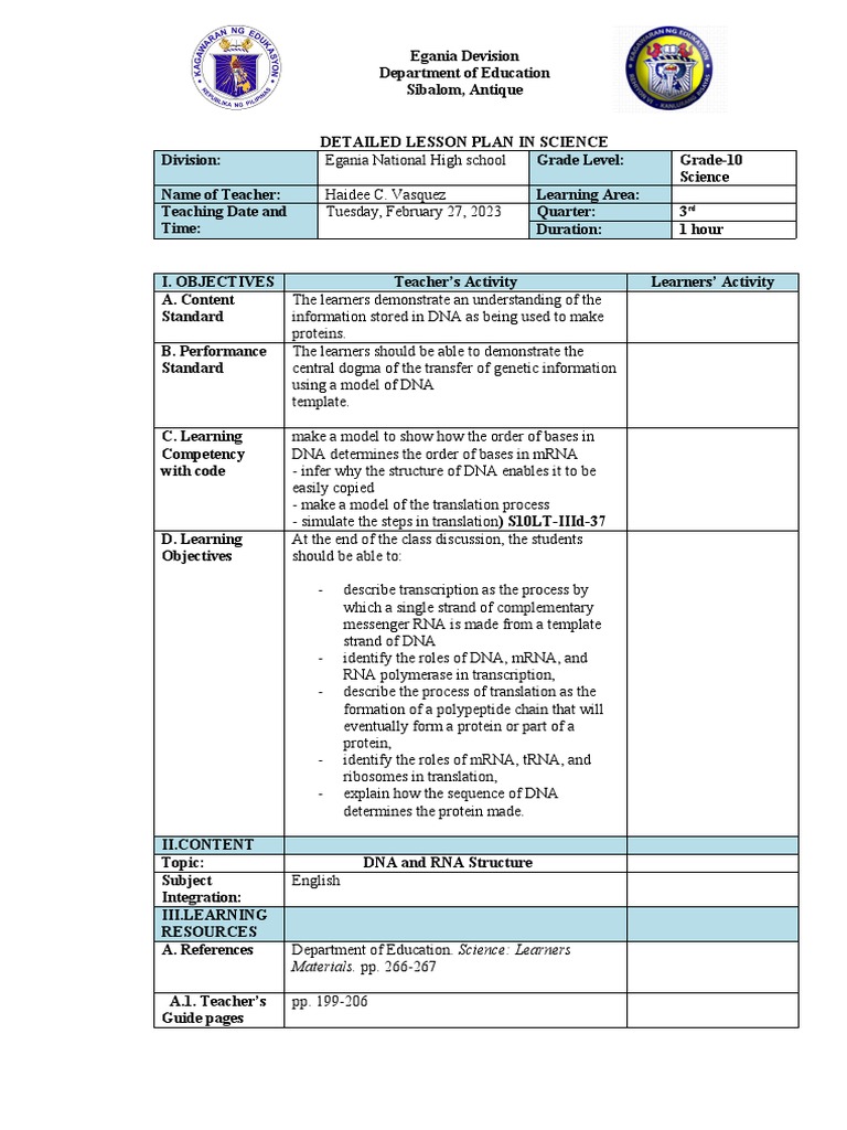 Protien-Synthesis Lesson Plan | PDF | Translation (Biology) | Genetic Code