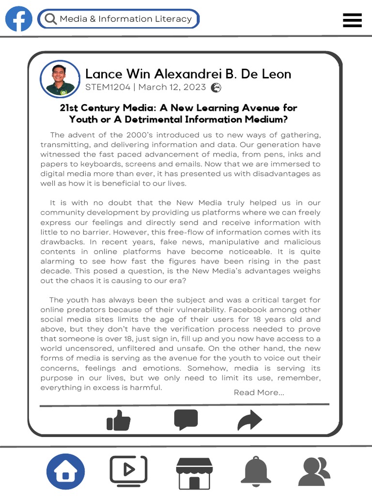 Lance Win Alexandrei B. de Leon: 21st Century Media: A New Learning Avenue For Youth or A ...