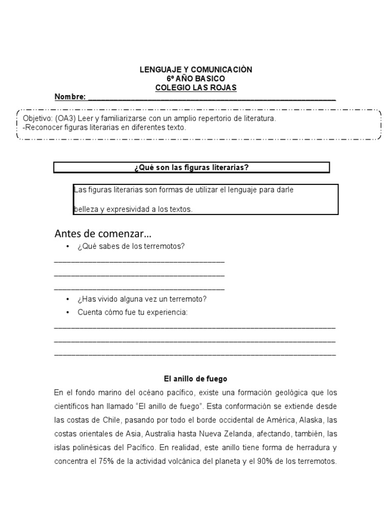 Actividad Comprensión Lectora | PDF | Temblores | Volcán