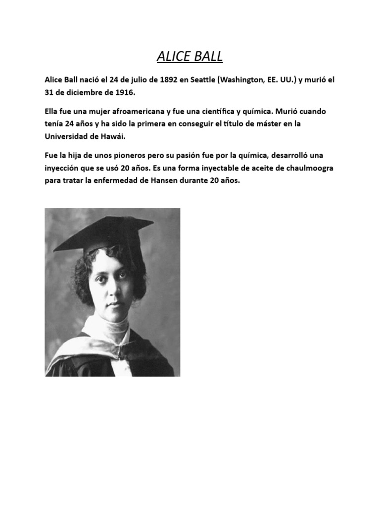 Alice Ball: Pionera en Química Médica | PDF
