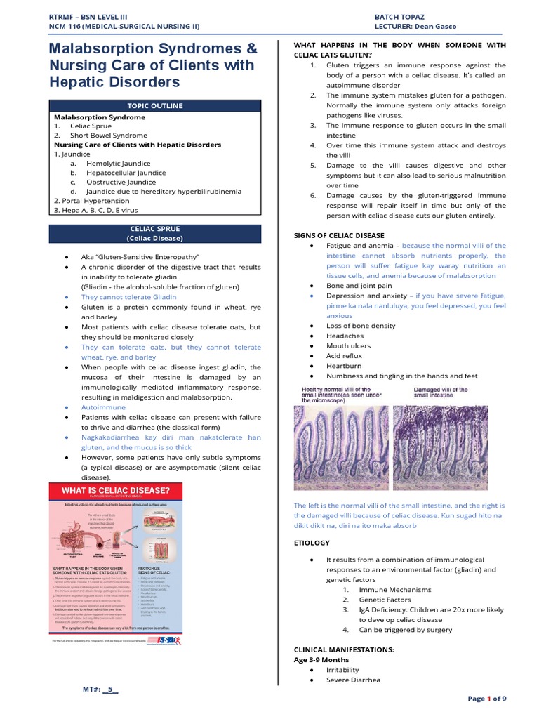Med Surg 2 - 5 Malabsorption Sydromes and Nursing Care of Clients With Hepatic Disorders | PDF