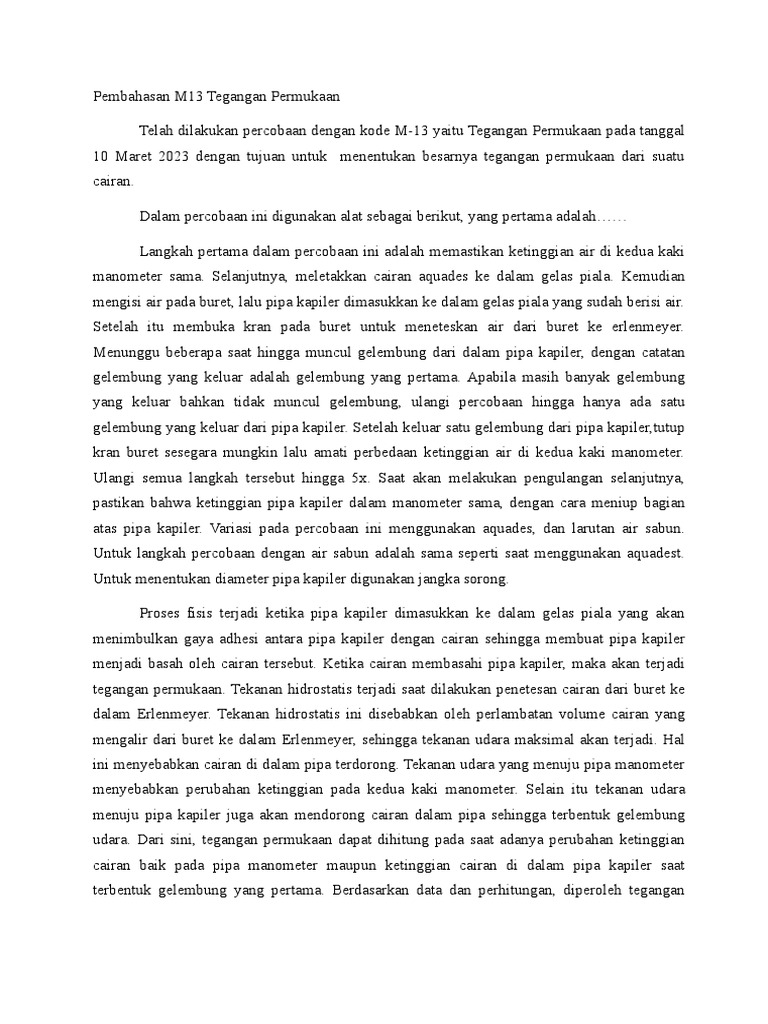 Pembahasan M13 Tegangan Permukaan | PDF
