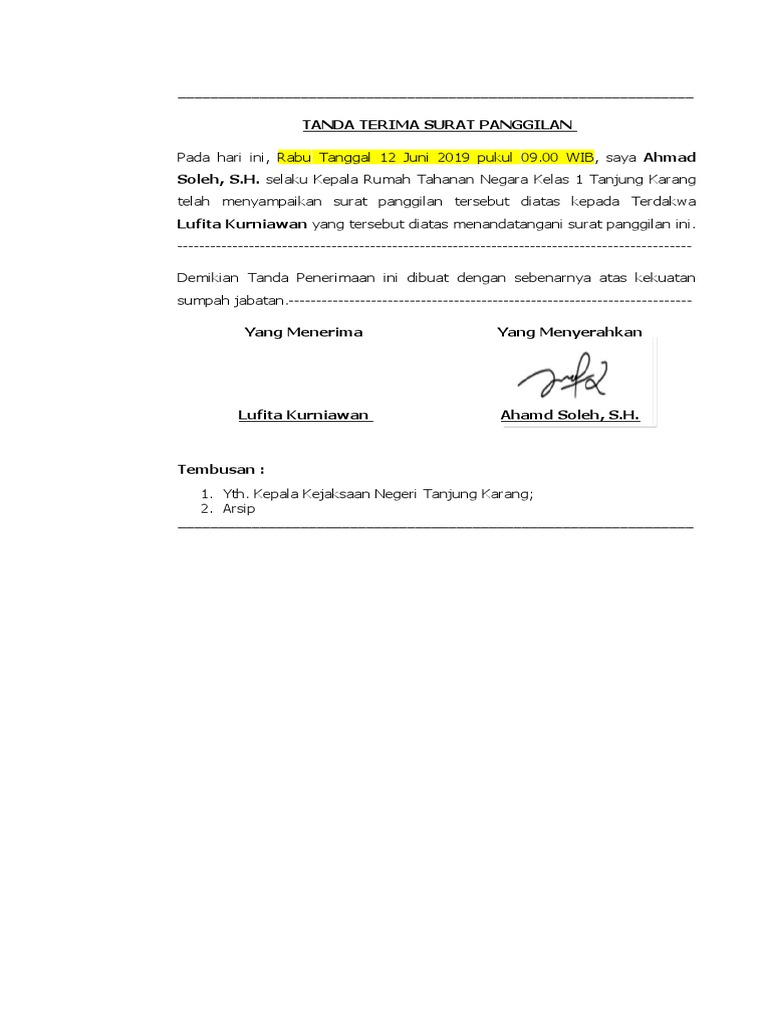 TANDA TERIMA SURAT PANGGILAN Terdakwa 1-10 (Edit) | PDF