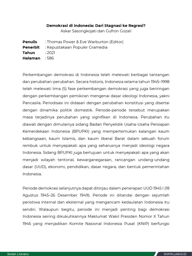 3675demokrasi Di Indonesia Dari Stagnasi Ke Regresish | PDF | Ilmu Sosial