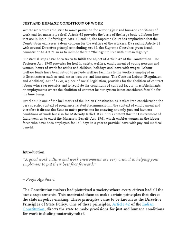 Just and Humane Conditions of Work | PDF | Labour Law | Employment