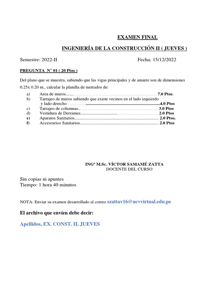 Ex. Final Ing Const Ii Ucv 2022-Ii | PDF
