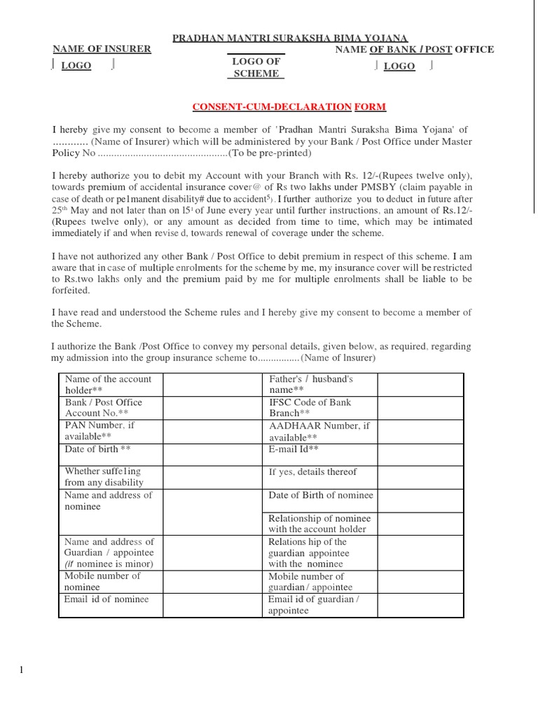 Pmsby Forms - Revised | PDF | Identity Document | Government
