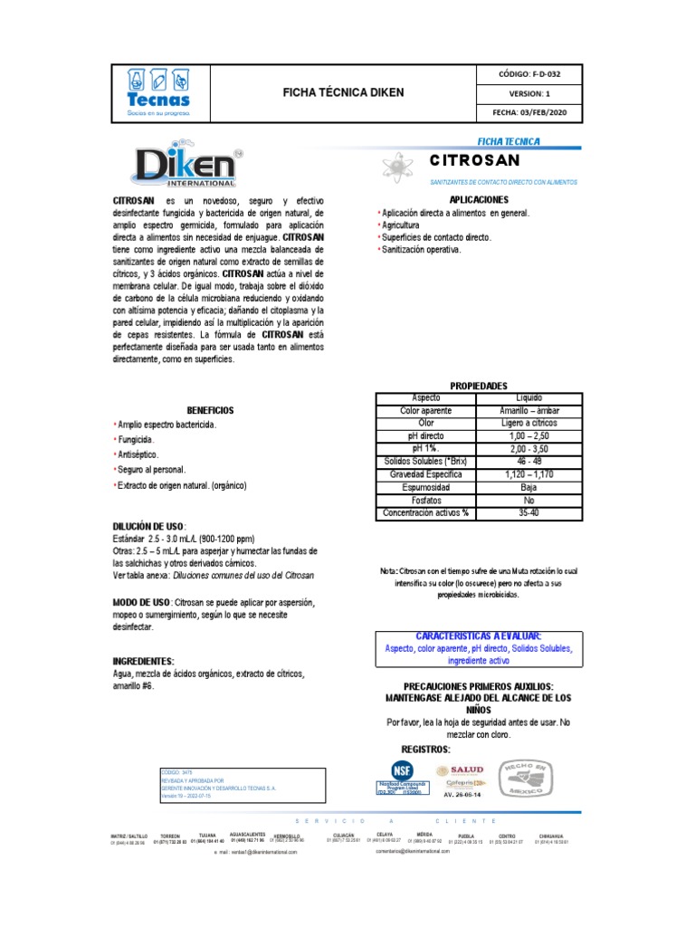 Ficha Tecnica Citrosan | PDF | Ciencias fisicas | Sustancias químicas