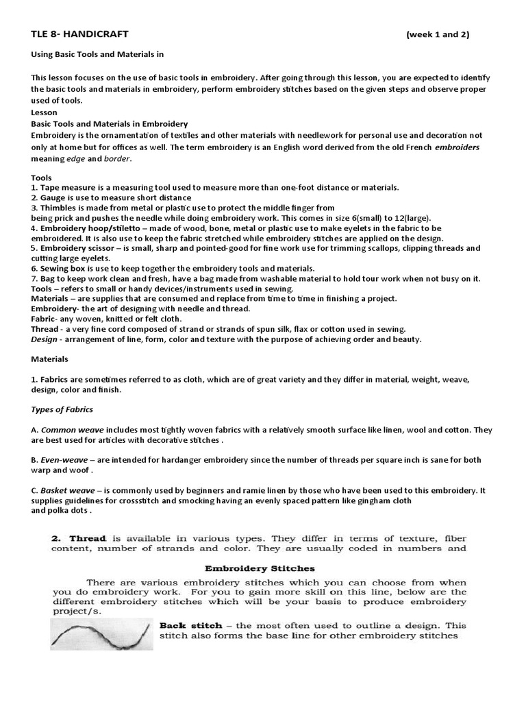 Week 1 and 2 | PDF | Embroidery | Textiles