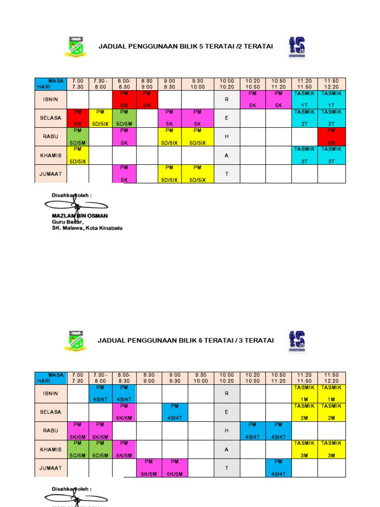 Jadual Penggunaan Bilik Untuk Tasmik, Moral Dan BKD | PDF