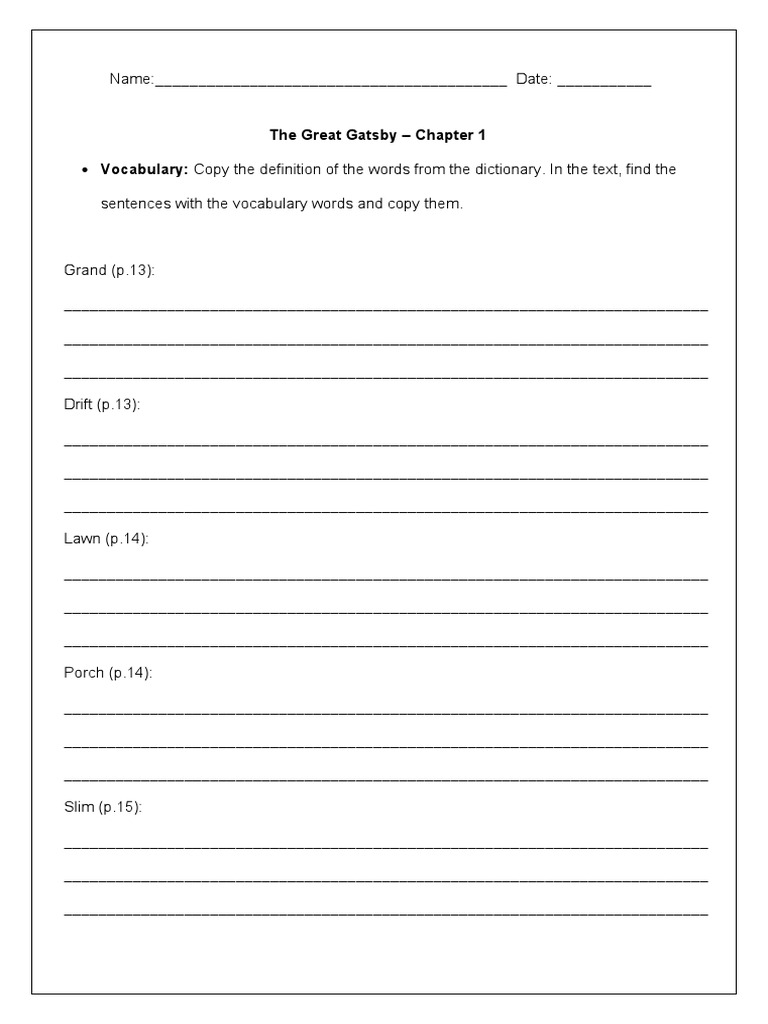 The Great Gatsby Vocabulary 2 | PDF | Vocabulary | Grammar