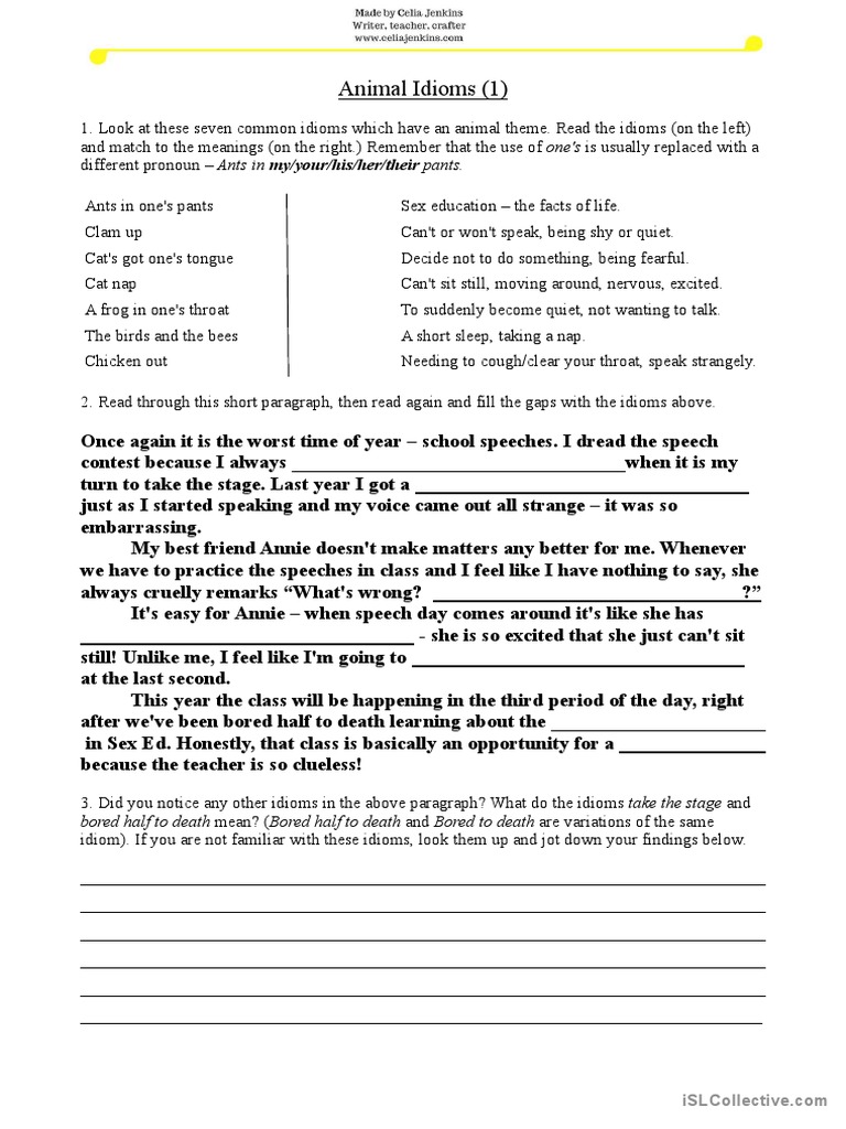 Animal Idioms Practice 1 | PDF