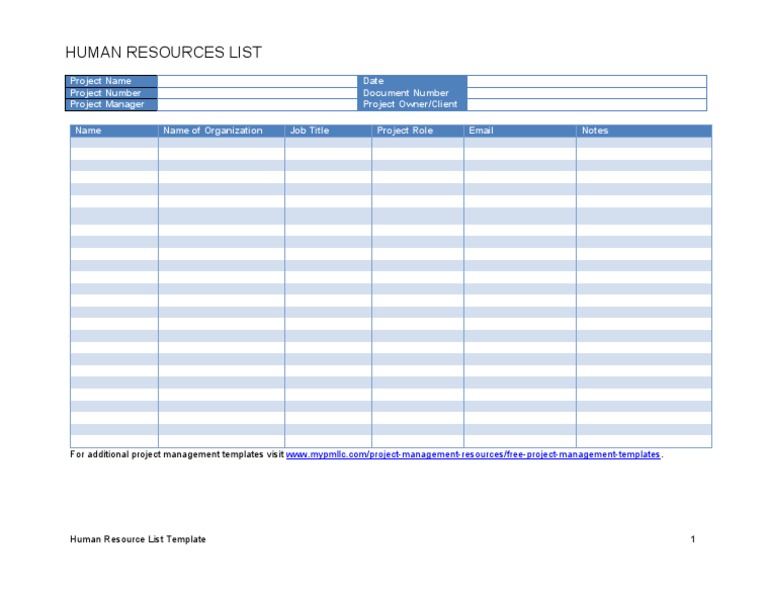 Human Resources List Template | PDF