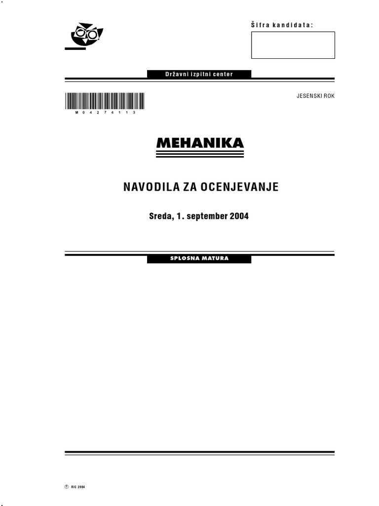 Mehanika: Navodila Za Ocenjevanje | PDF