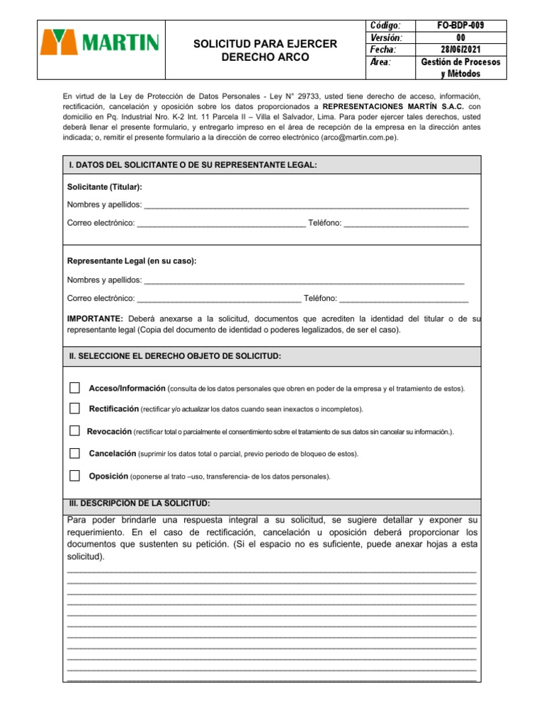 FO-BDP-009 Solicitud para Ejercer Derecho Arco | PDF | Informática